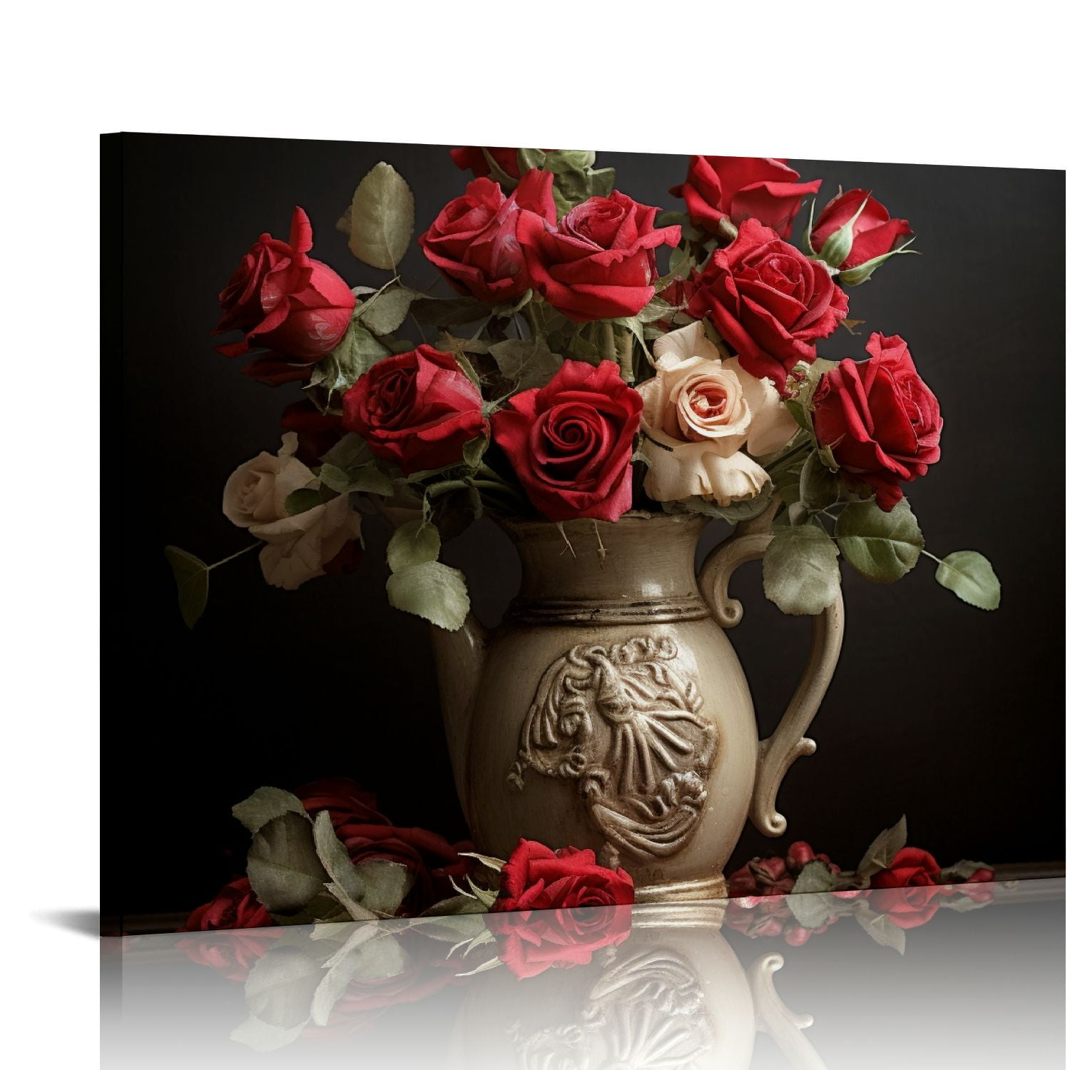 Nawypu Red Rose Canvas Wall Art: Rustic Black White Flower Framed ...