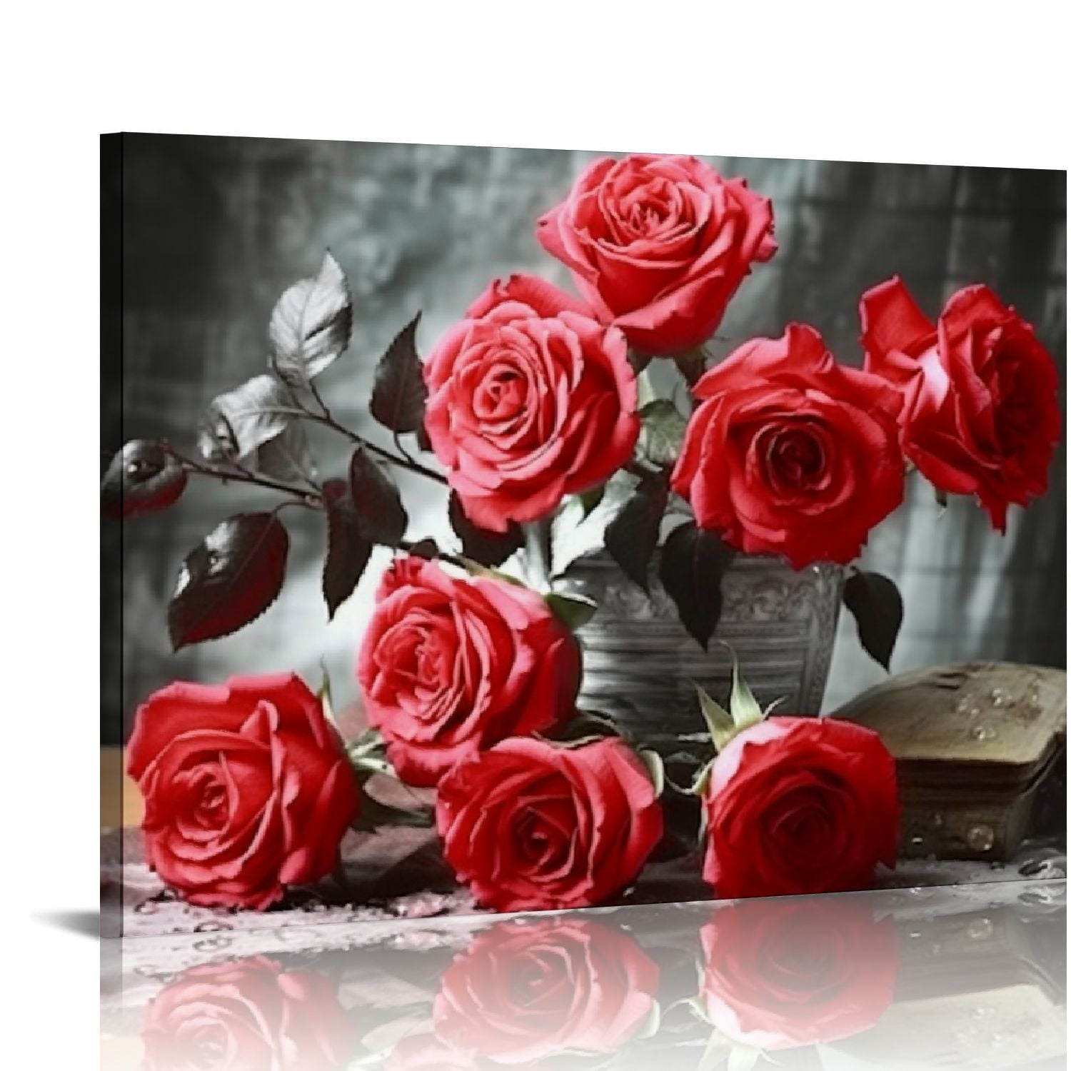 Nawypu Red Rose Flower Picture Decor Wall Art Canvas Print Black and ...