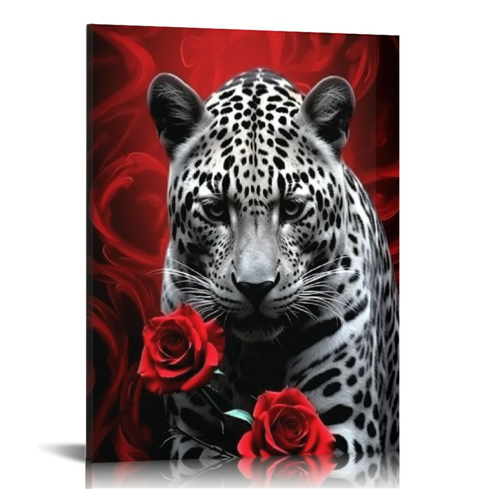 Nawypu Red Rose and Leopard Canvas Wall Art Honorable and Confident ...