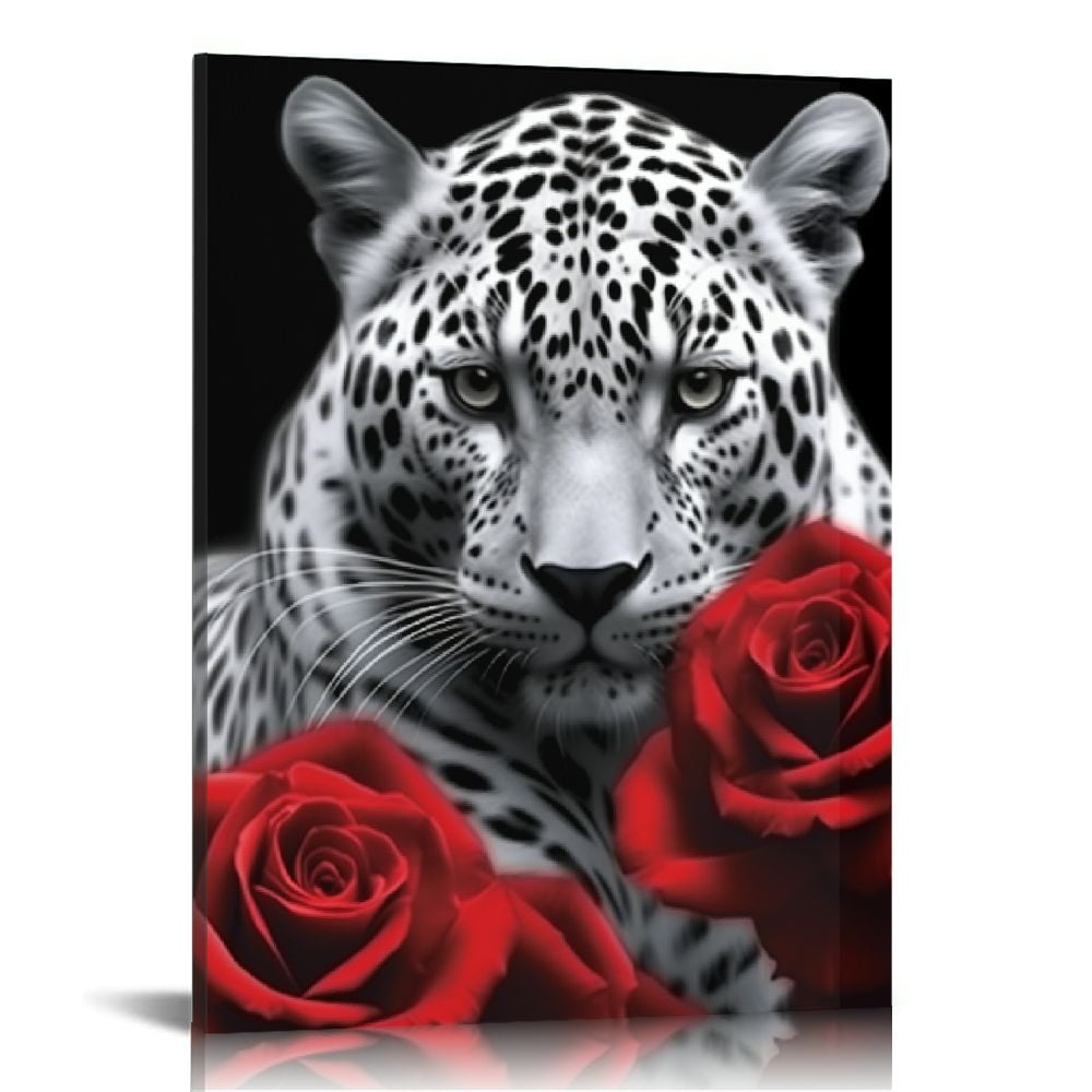 Nawypu Red Rose and Leopard Canvas Wall Art Honorable and Confident ...