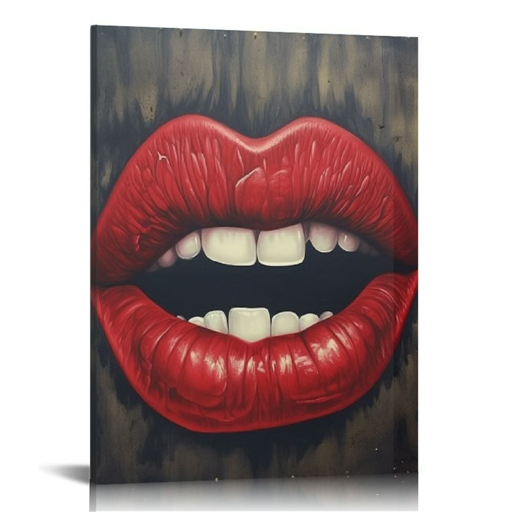 WERPE Red Rose Lips Canvas Wall Art Poster Prints Sexy Flower Lips Art ...
