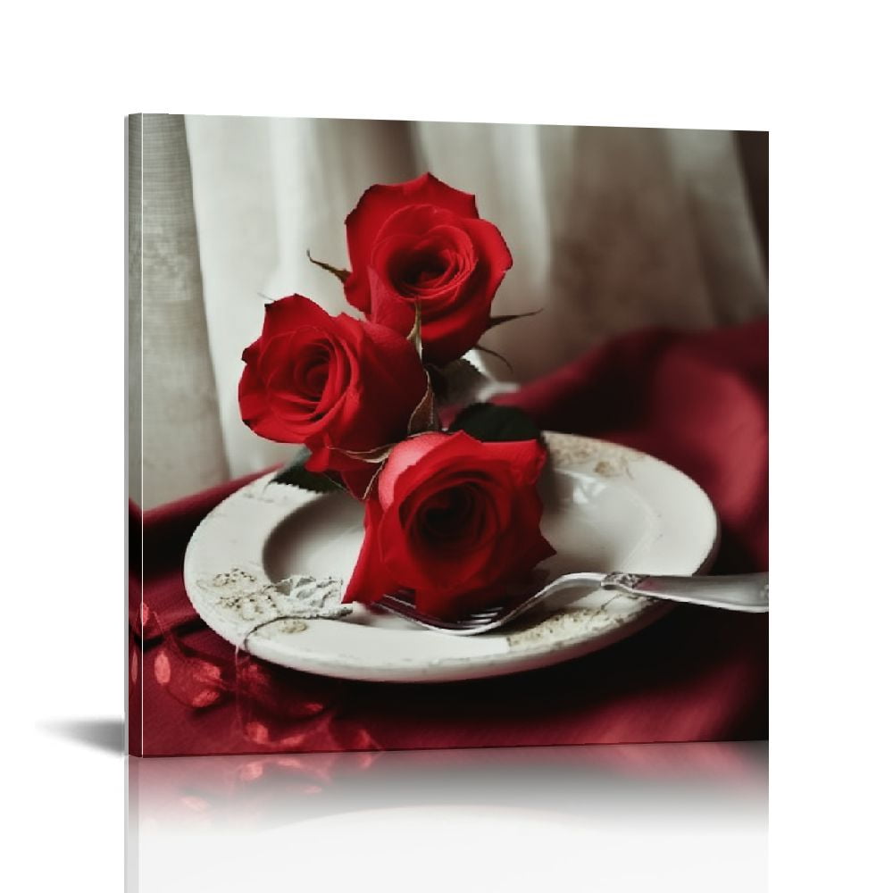 Nawypu Red Rose Wall Art Decor 16x16 inch Framed Canvas for Bedroom ...