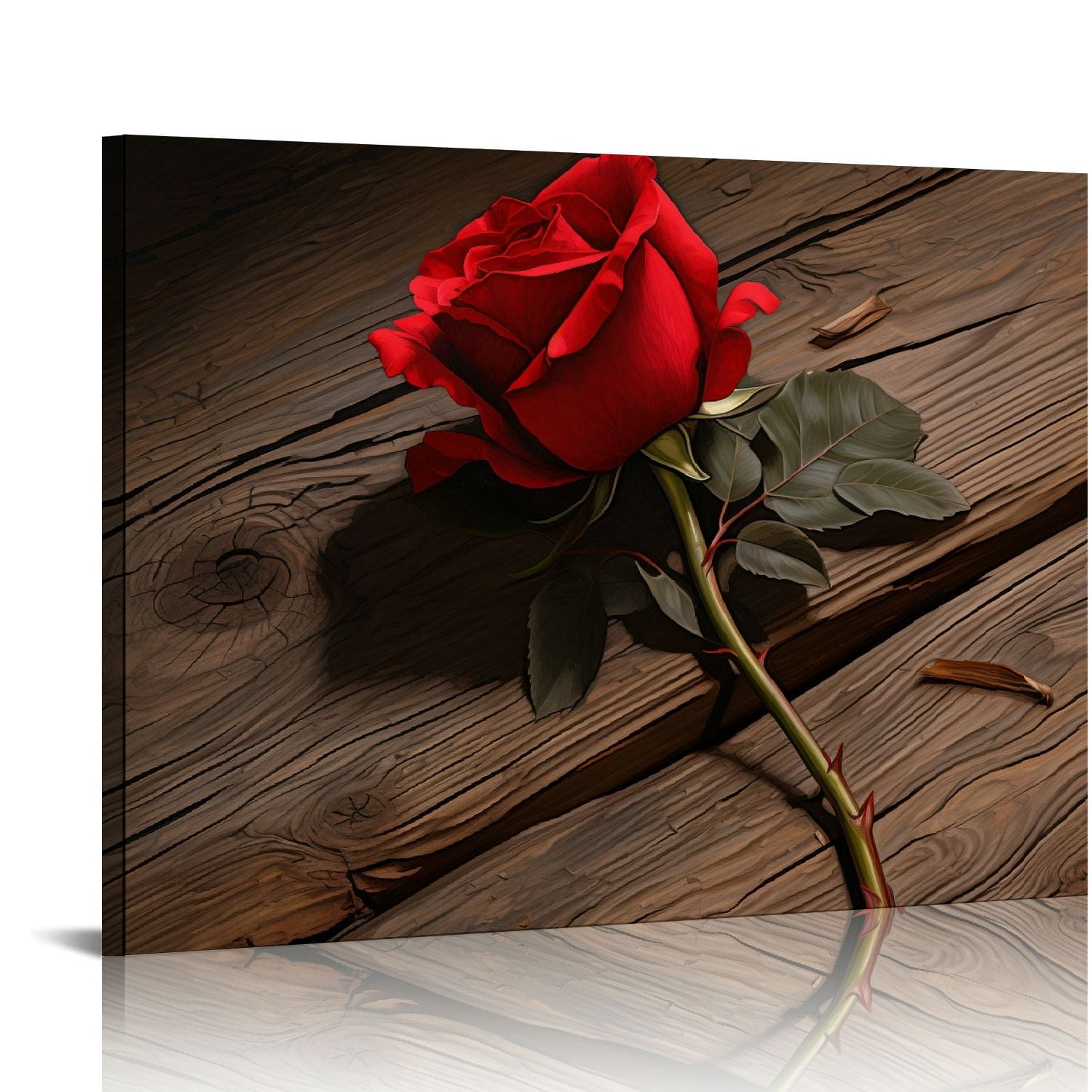 Nawypu Red Rose With Wood Grain Wall Art Flower Picture Canvas Posters ...