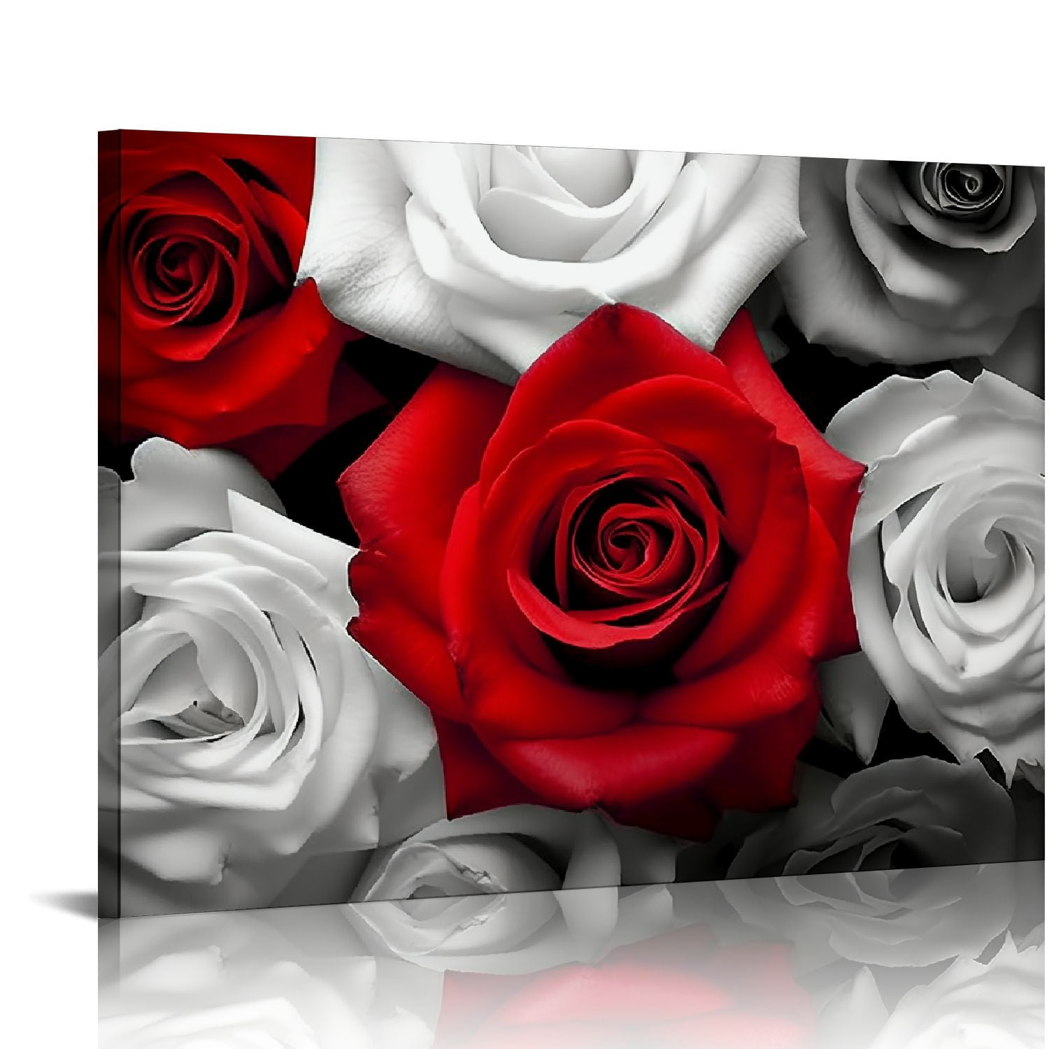 Nawypu Red Roses Flower On Black And White Canvas Wall Art Giclee Print ...