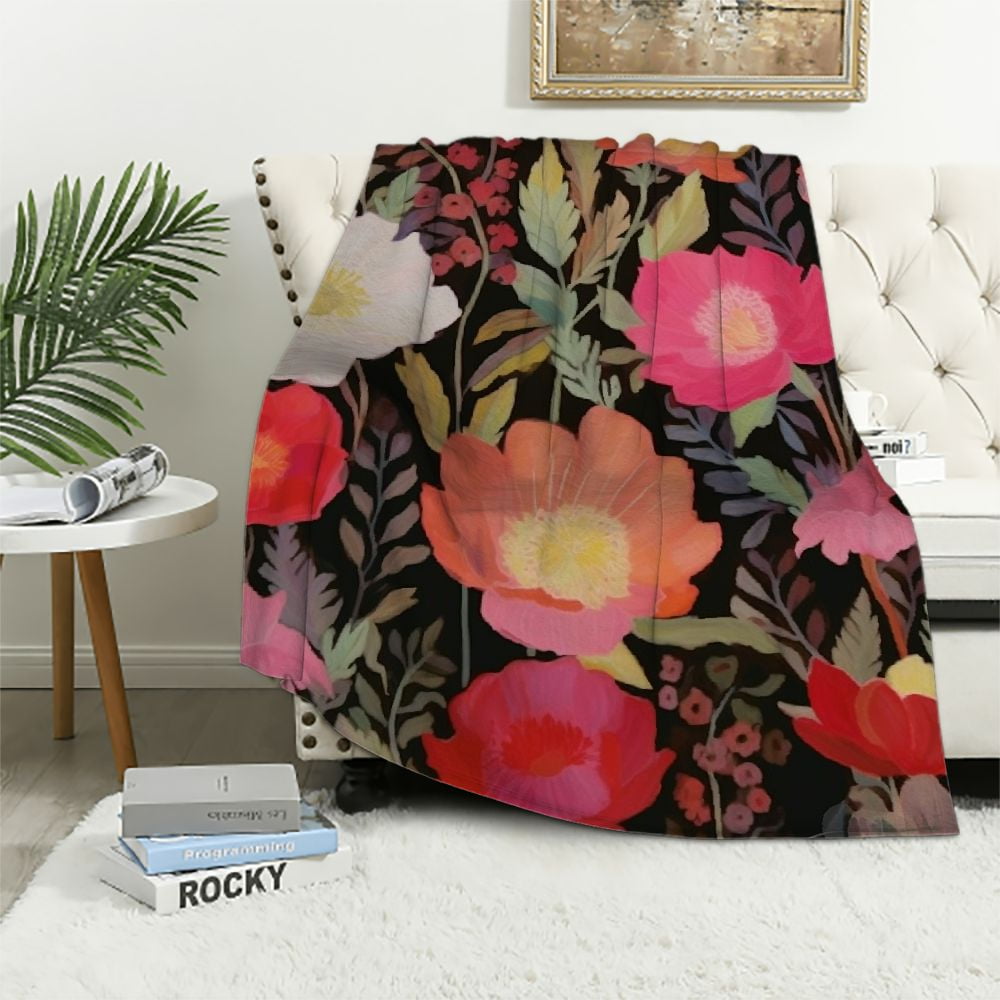 Nawypu Red Roses Throw Blanket Abstract Seamless Flower Pattern ...