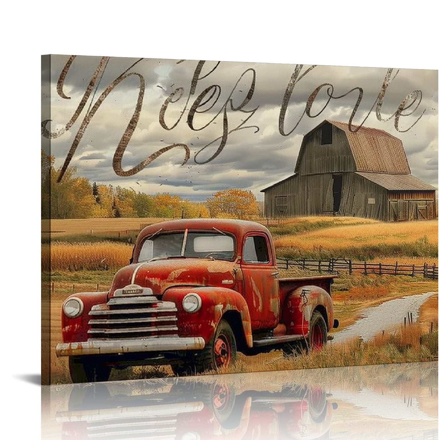 Nawypu Red Truck and Vintage Barn Poster Modern Aesthetic Background ...