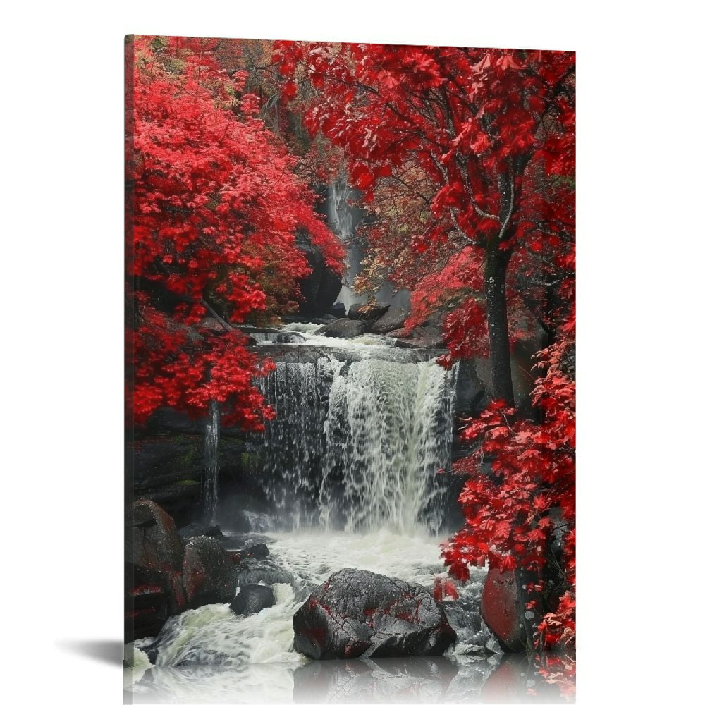 Nawypu Red Waterfall Canvas Wall Art Decor Vertical Decorative Prints ...