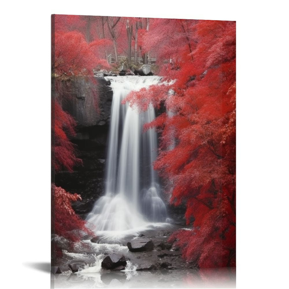 Nawypu Red Waterfall Canvas Wall Art Decor Vertical Decorative Prints ...