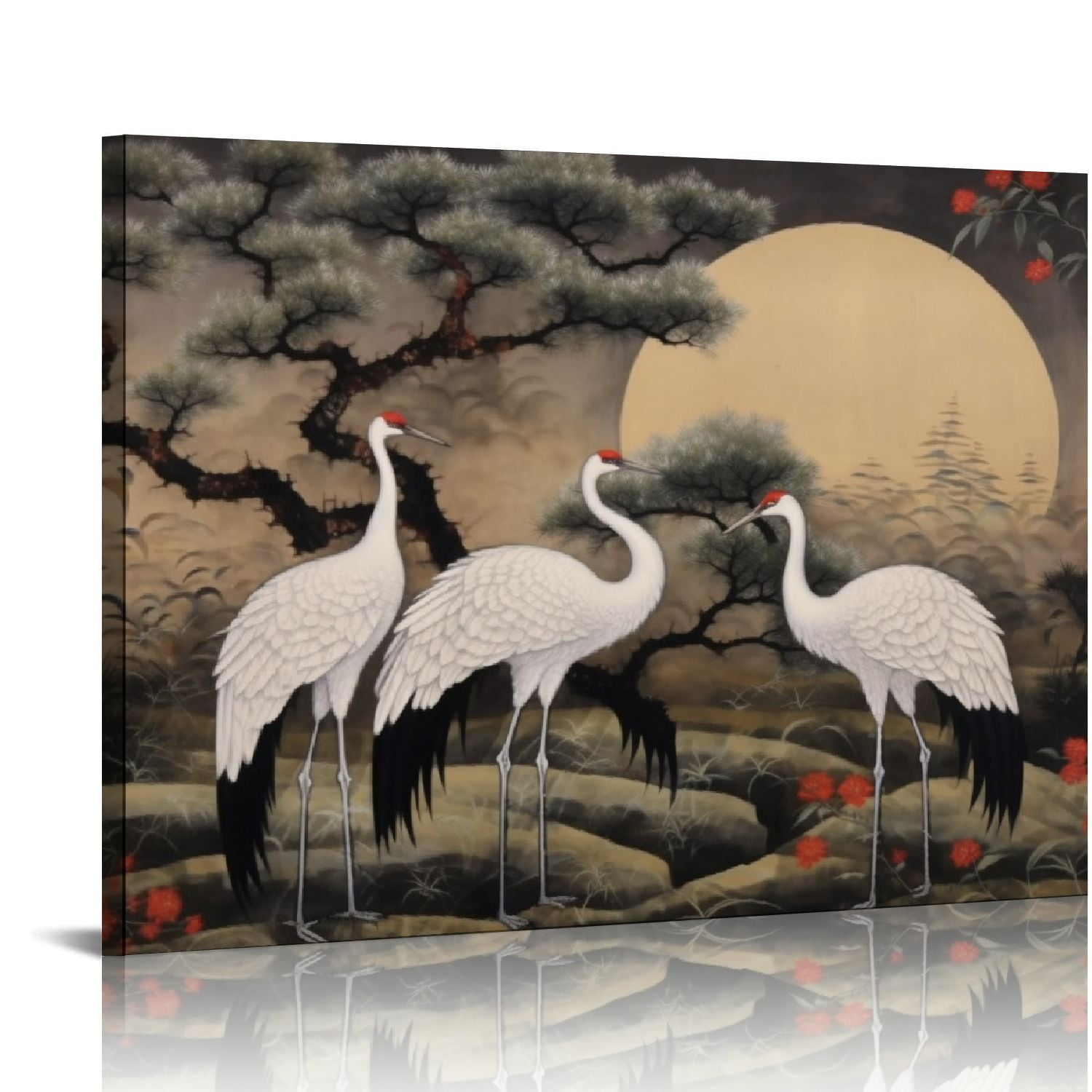 Nawypu Red-crowned Cranes Dancing in The Grass Posters for Room ...