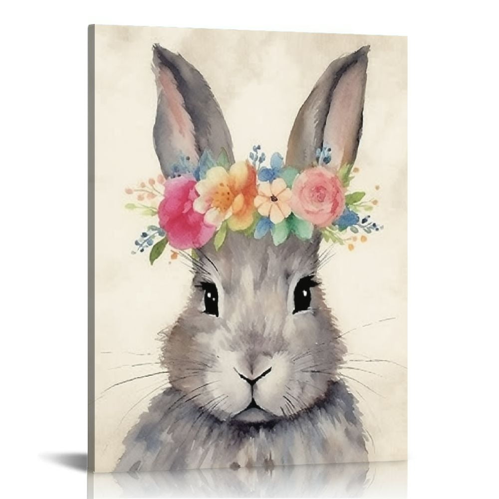 Nawypu Retro Bunny Rabbit Canvas Wall Art Country Animal Painting Cute ...