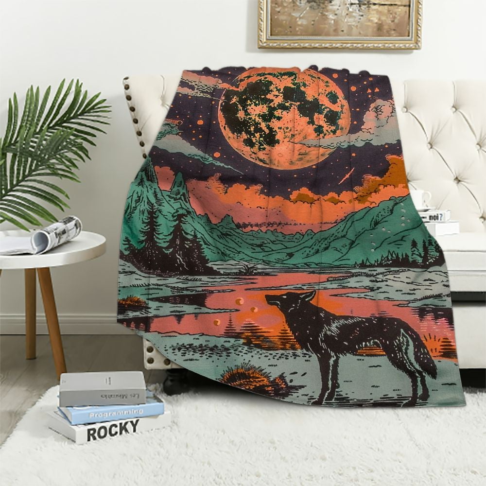 Nawypu Retro Card Throw Blanket, Boho Vintage Witch Divination Wolf ...