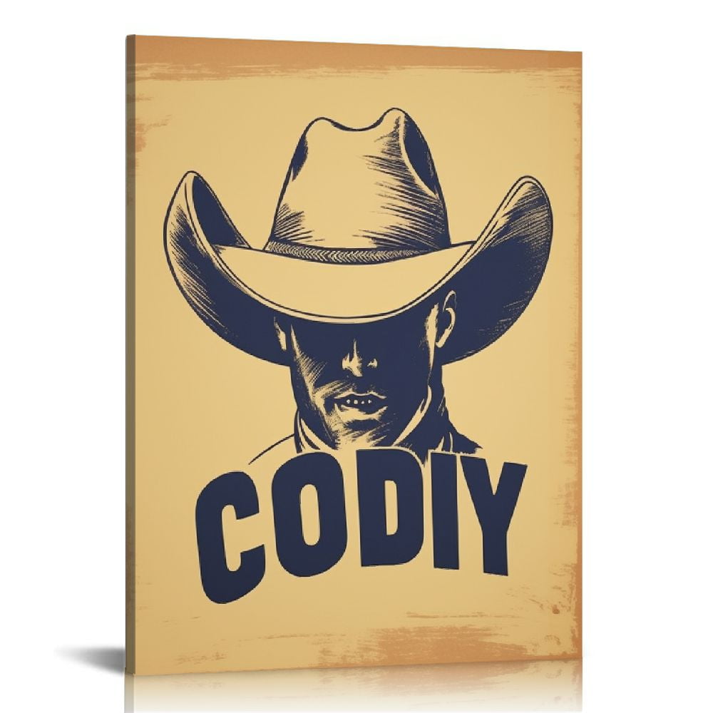 Nawypu Retro Cowboy Hat Canvas Wall Art, Vintage Blue Cowboy Art Poster ...