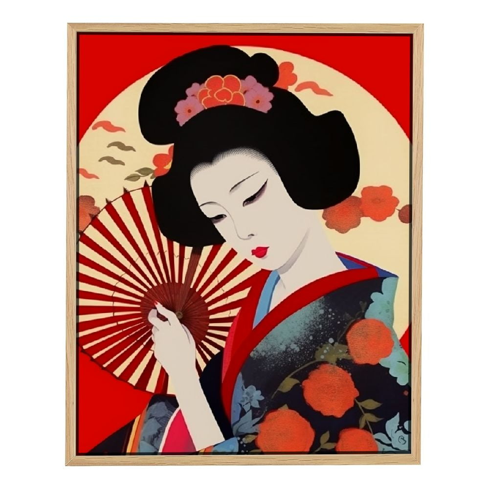 Nawypu Retro Japanese Decor Canvas Wall Art Framed Samurai Geisha Fuji ...