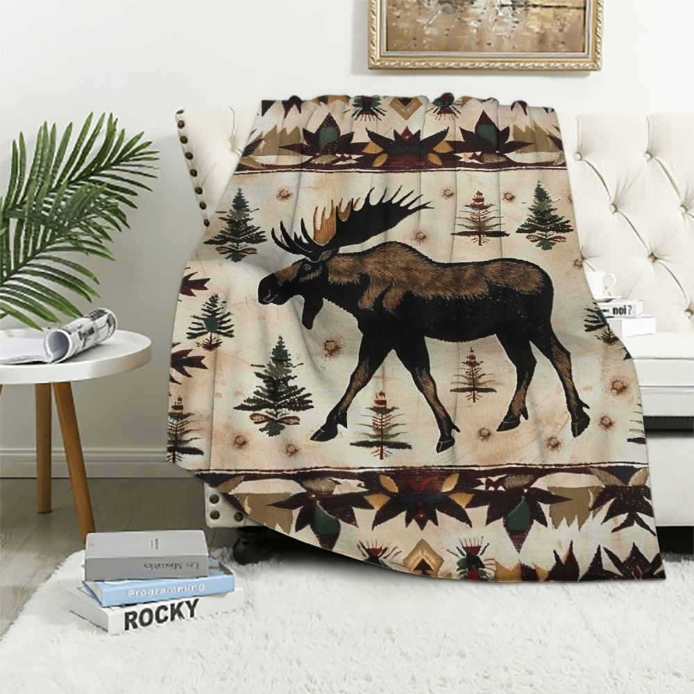 Nawypu Retro Moose Bedding Throw Blanket,Vintage Rustic Cottage Elk ...