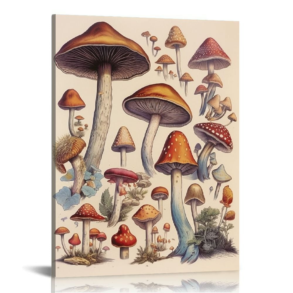 Nawypu Retro Mushroom Decor | Earthy Mushroom Canvas Wall Art | Retro ...