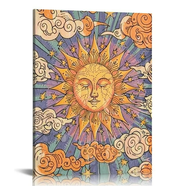 Nawypu Retro Sun and moon Canvas Wall Art，Moon Goddess Abstract Nature ...