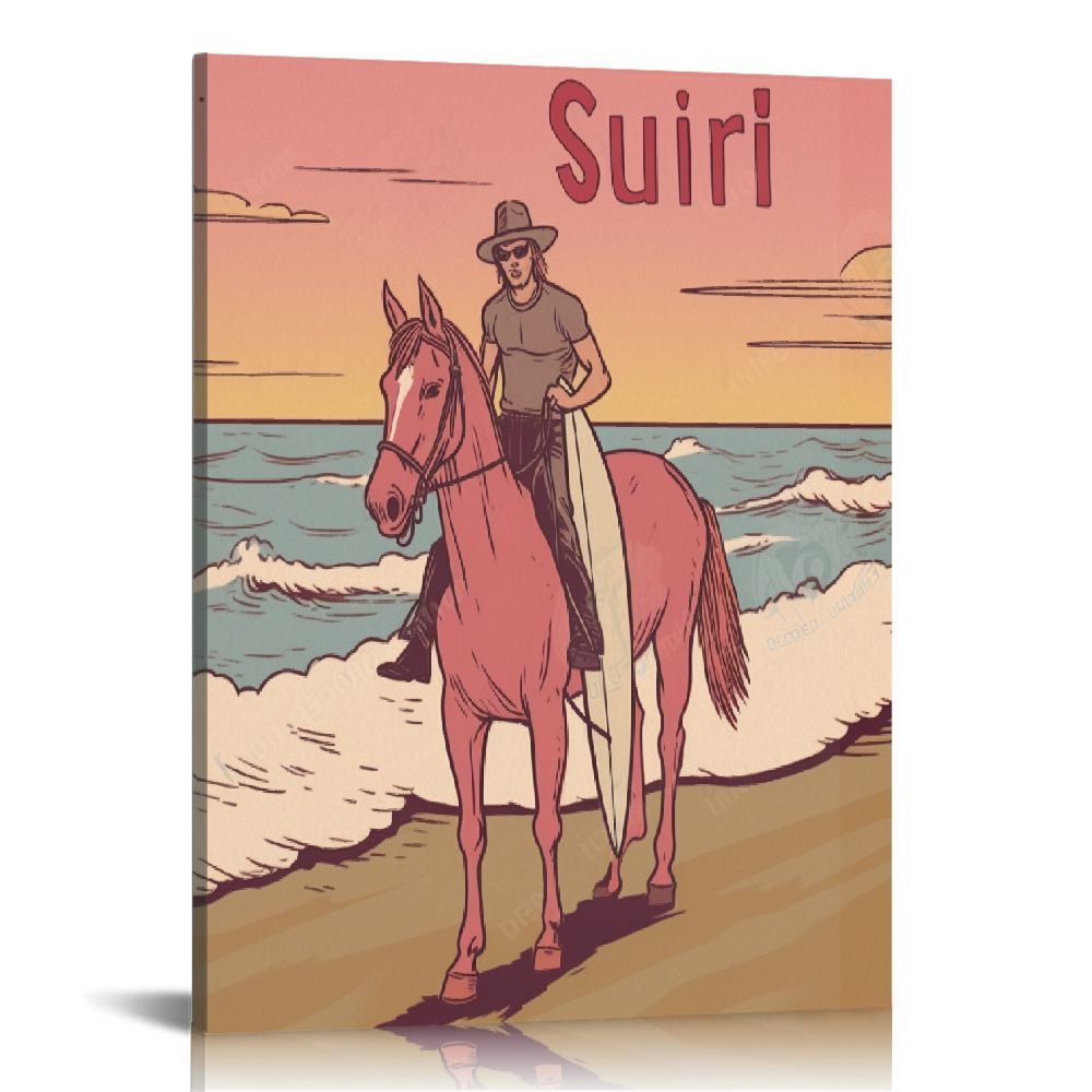 Nawypu Retro Western Cowboy Horse Riding Surfing Wall Decor Canvas Wall ...