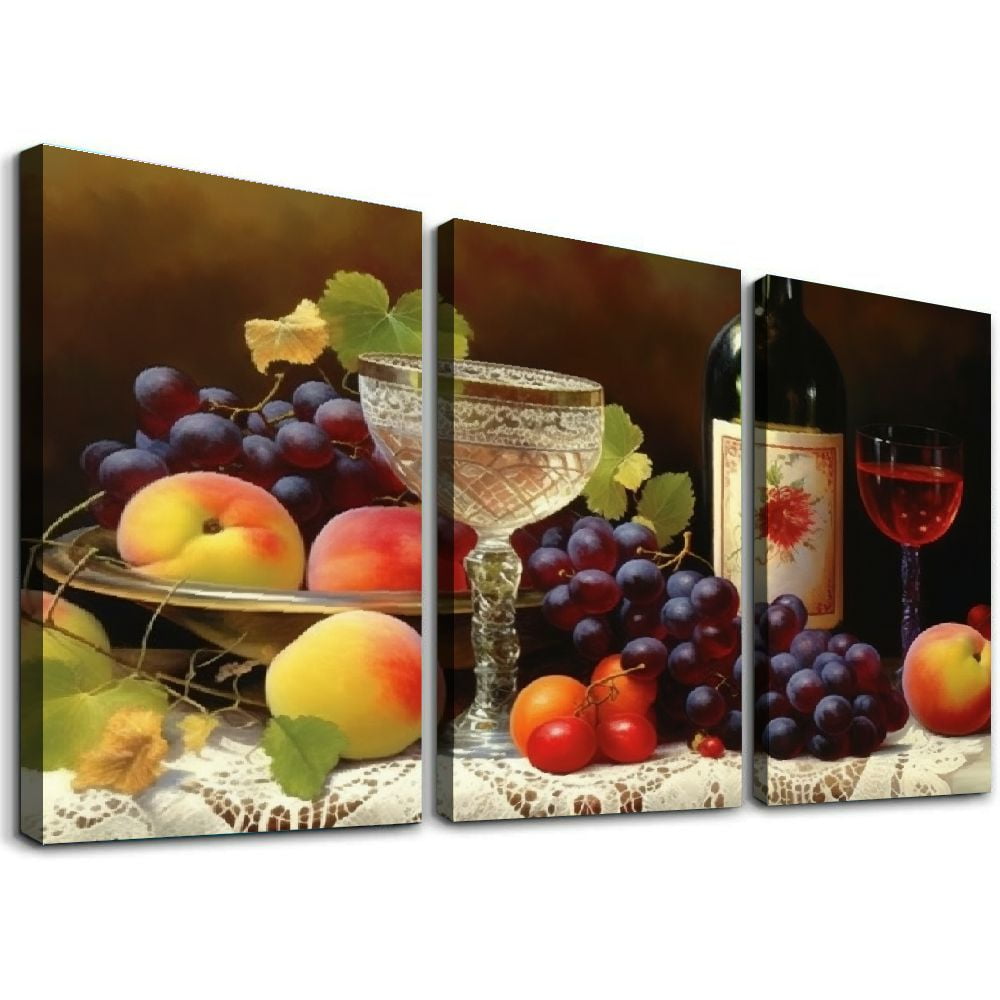 Nawypu Retro Wine Pictures for Kitchen, PIY Vibrant Fruits Wall Art for ...