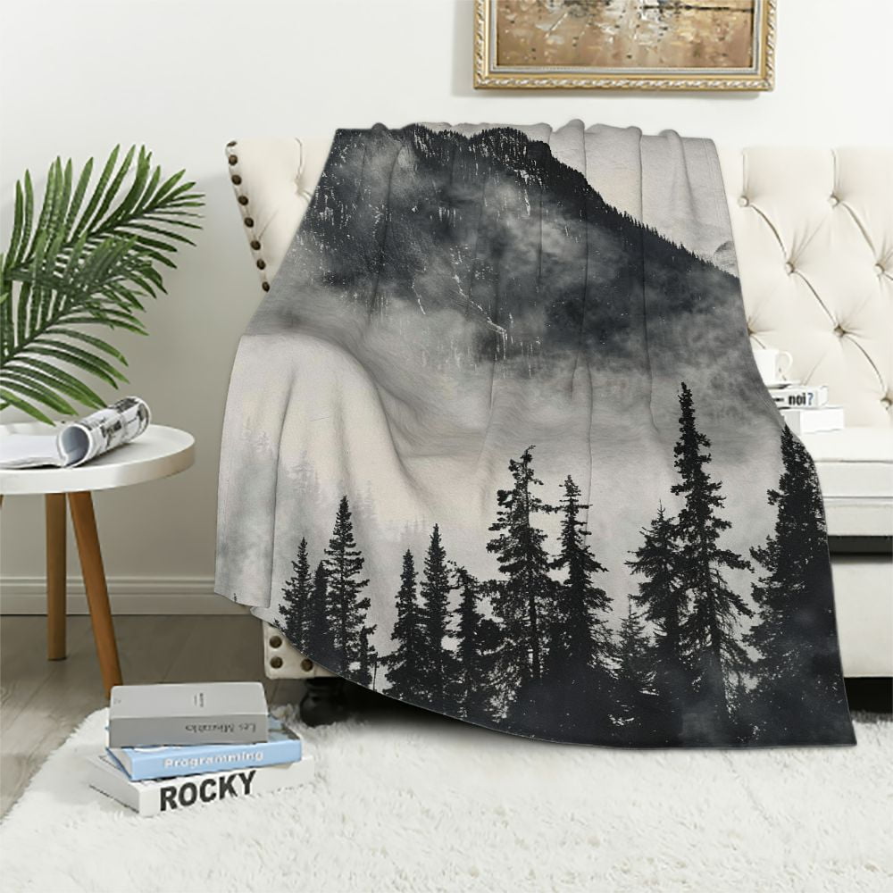 Nawypu Reversible Sherpa Throw Blanket - Mountain in The Mist - Thick ...