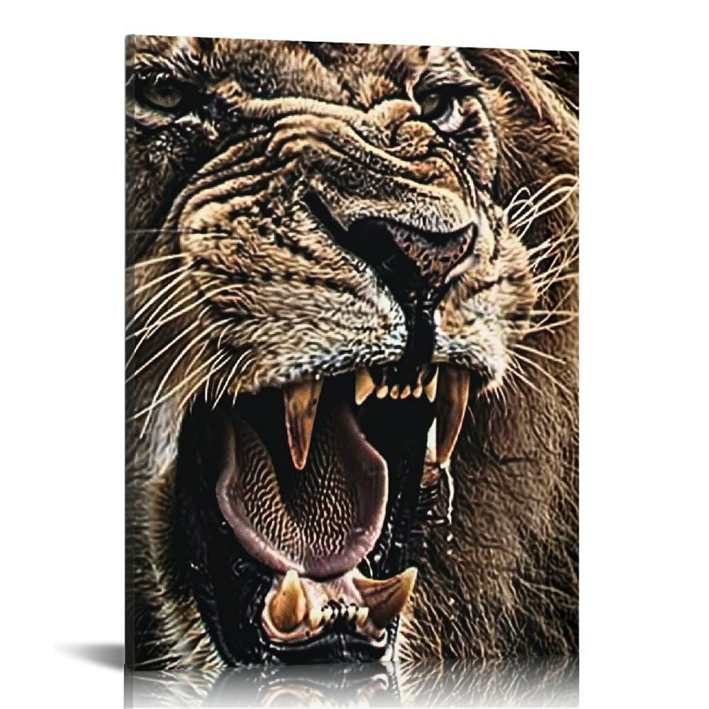 Nawypu Roaring Lion and Lioness Canvas Prints Framed Brown African ...