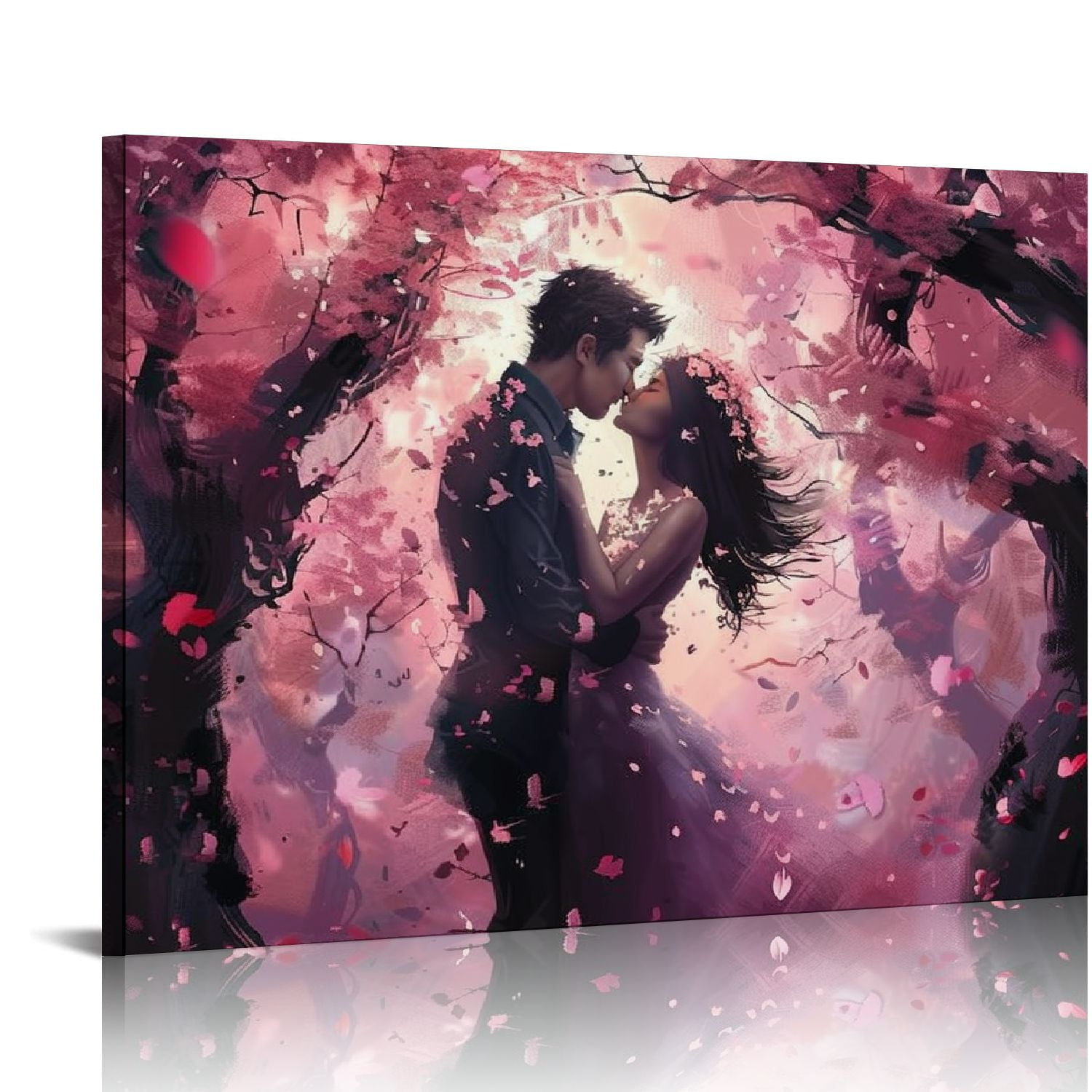 Nawypu Romantic Canvas Wall Art Couple Dancing in Pink Blossom Rain ...
