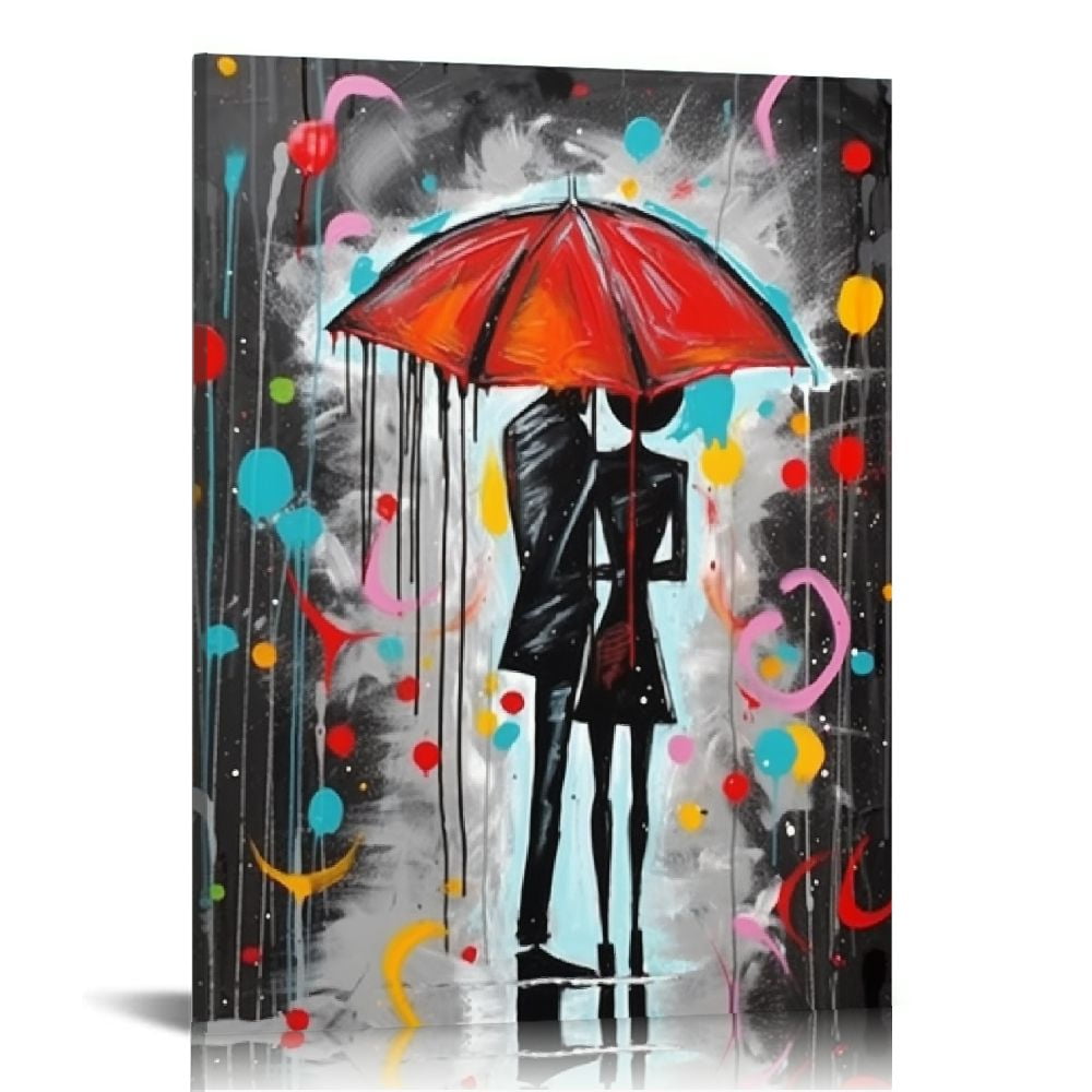 Nawypu Romantic Couple Wall Art Dancing Under Red Umbrella Canvas ...