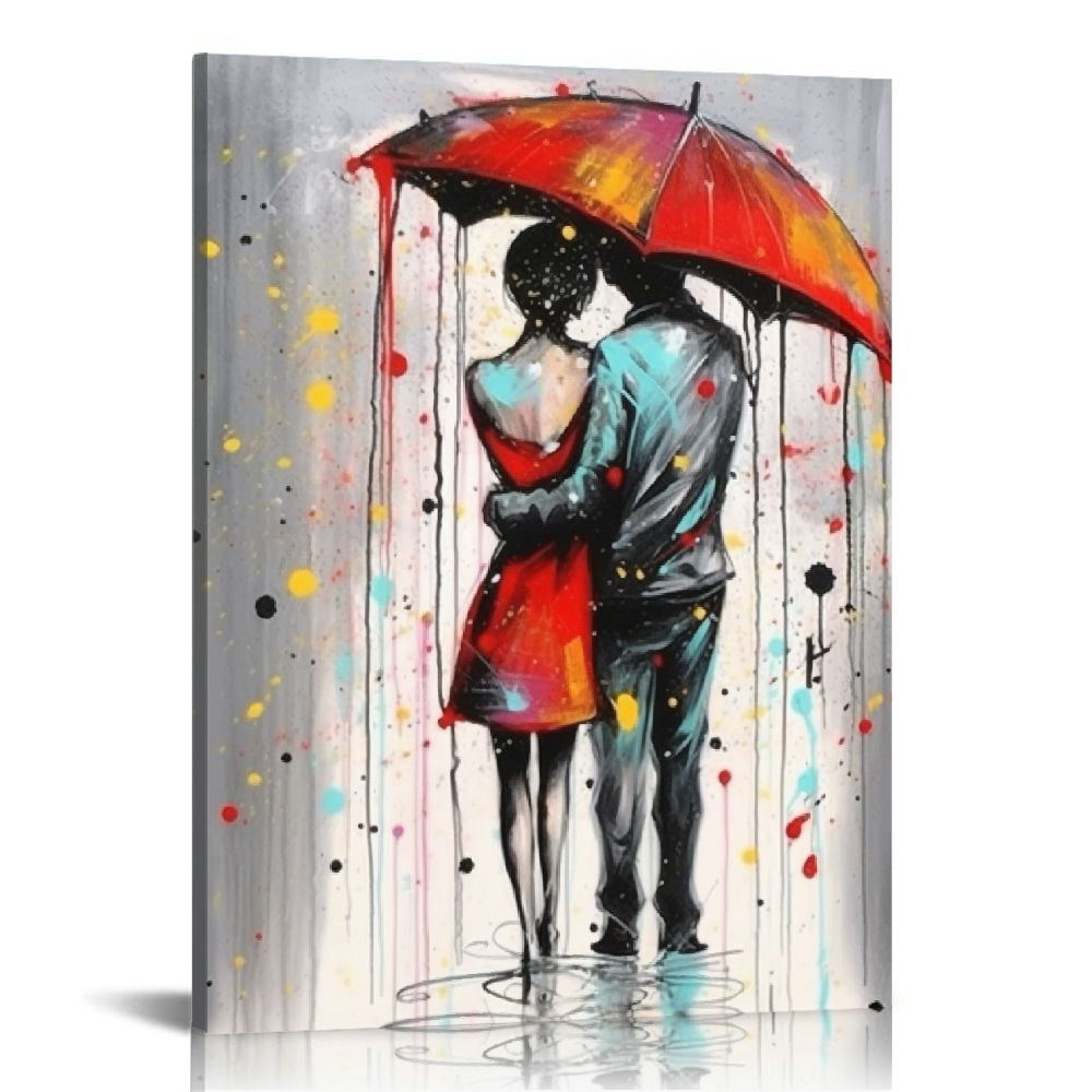 Nawypu Romantic Couple Wall Art Dancing Under Red Umbrella Canvas ...