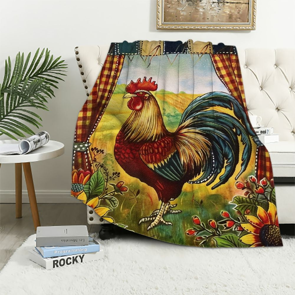 Nawypu Rooster Blanket Chicken Sunflower Farm Country Animal Red Print ...