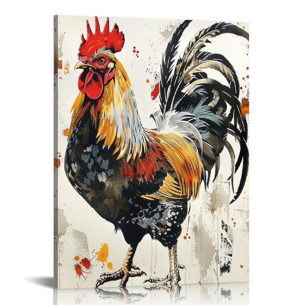 Nawypu Rooster Canvas Wall Art Cute Chicken Kitchen Wall Decor Funny Farm Animal Painitngs ...