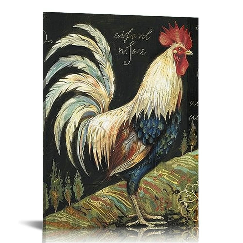 Nawypu Rooster on Black Canvas Wall Art Print, Rooster Artwork ...