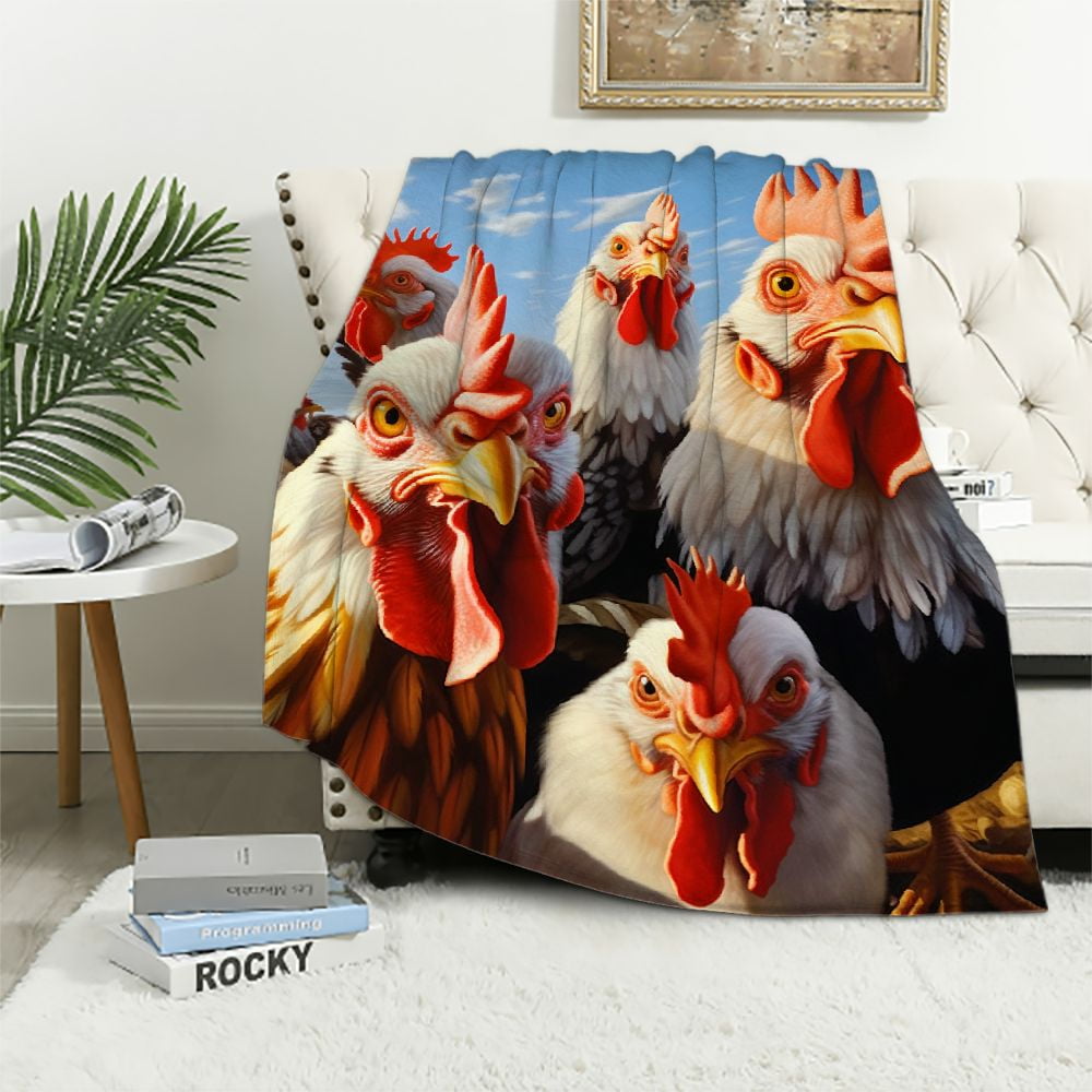 Nawypu Roosters Blanket Animals Selfie Funny Chicken Blanket Soft Fuzzy ...