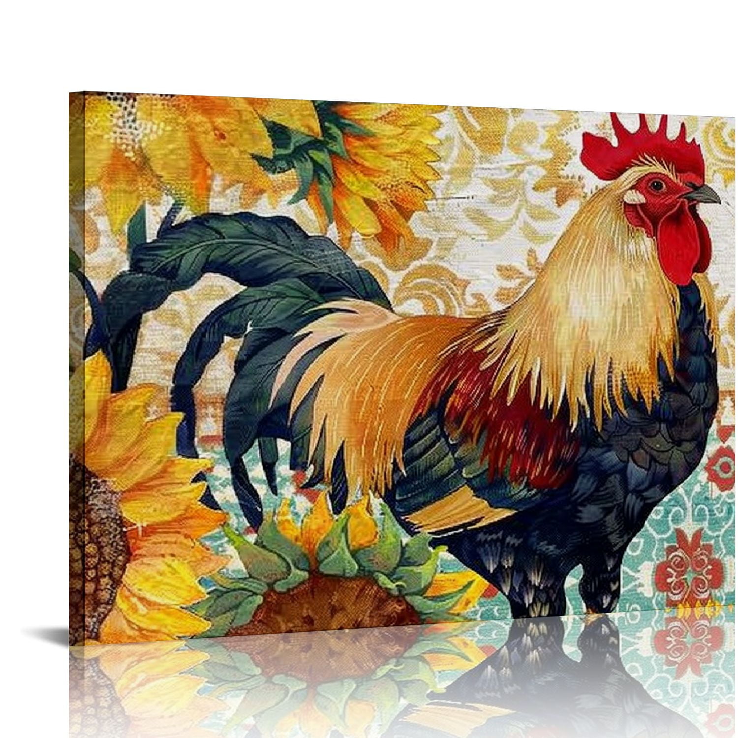 Nawypu Roosters and Sunflowers II Canvas Wall Art Print, Rooster ...