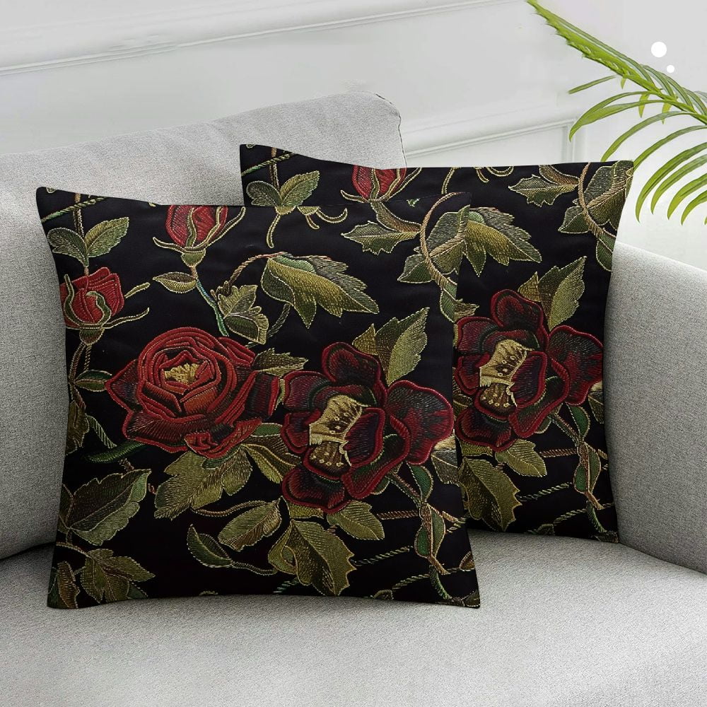 Nawypu Roses And Peonies Throw Pillow Cover Wild Red Roses And Pink