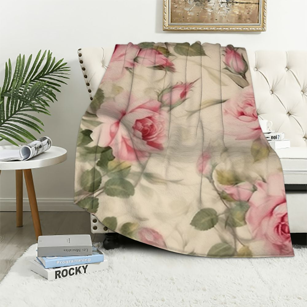 Nawypu Roses Plants Retro Flowers Red Pink Pattern Blanket Throw ...