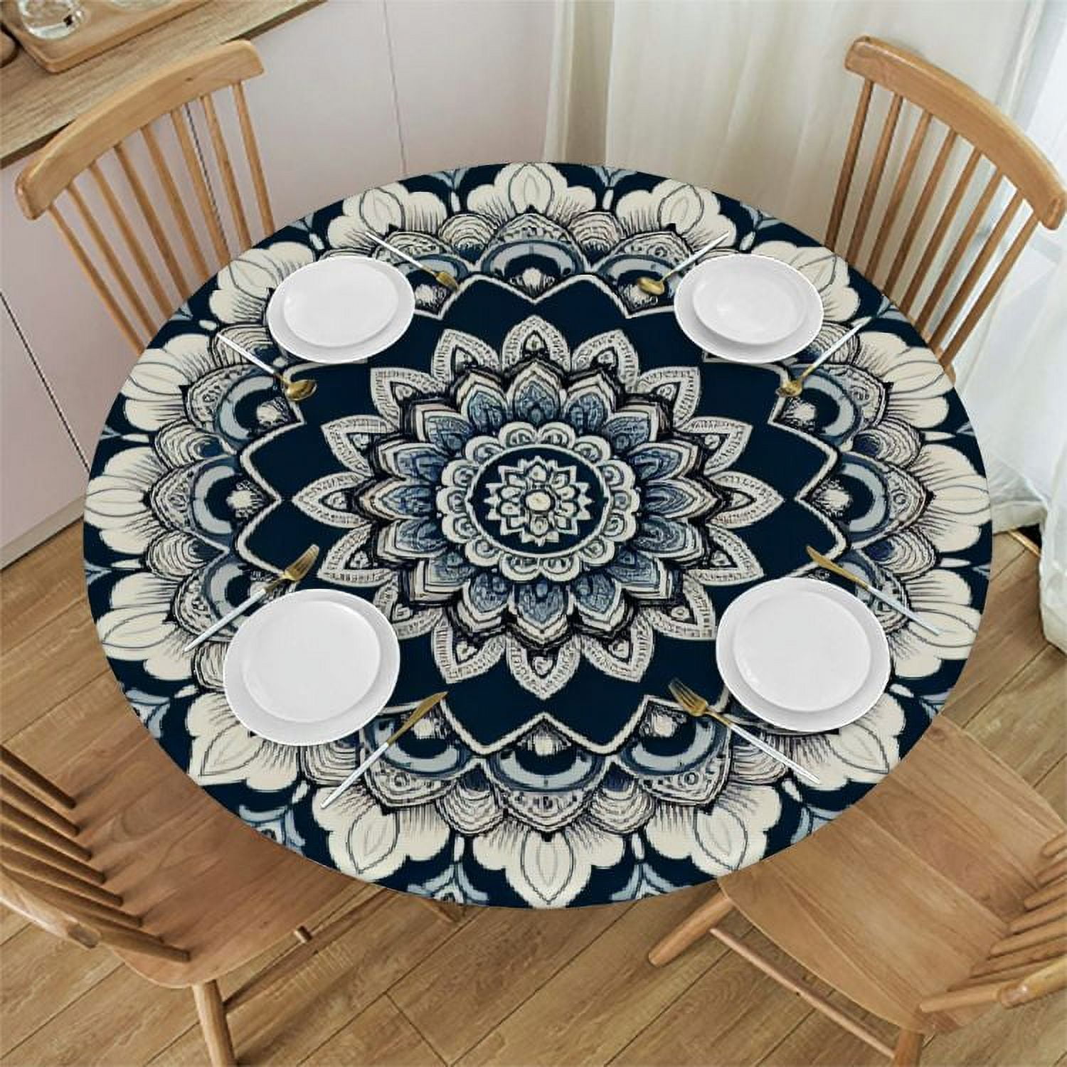 Nawypu Round Elastic Tablecloth, Vinyl Tablecloth with Flannel Backing ...