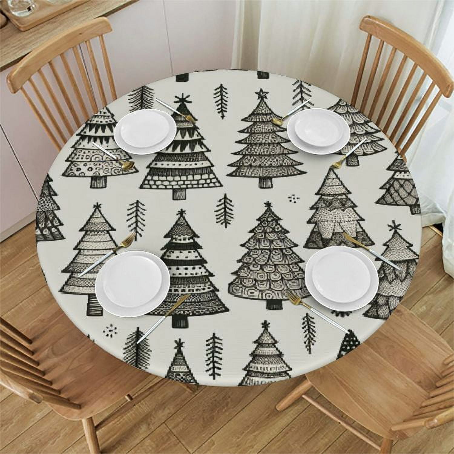Nawypu Round Fitted Tablecloth Cartoon Tree Round Table Cloth with ...