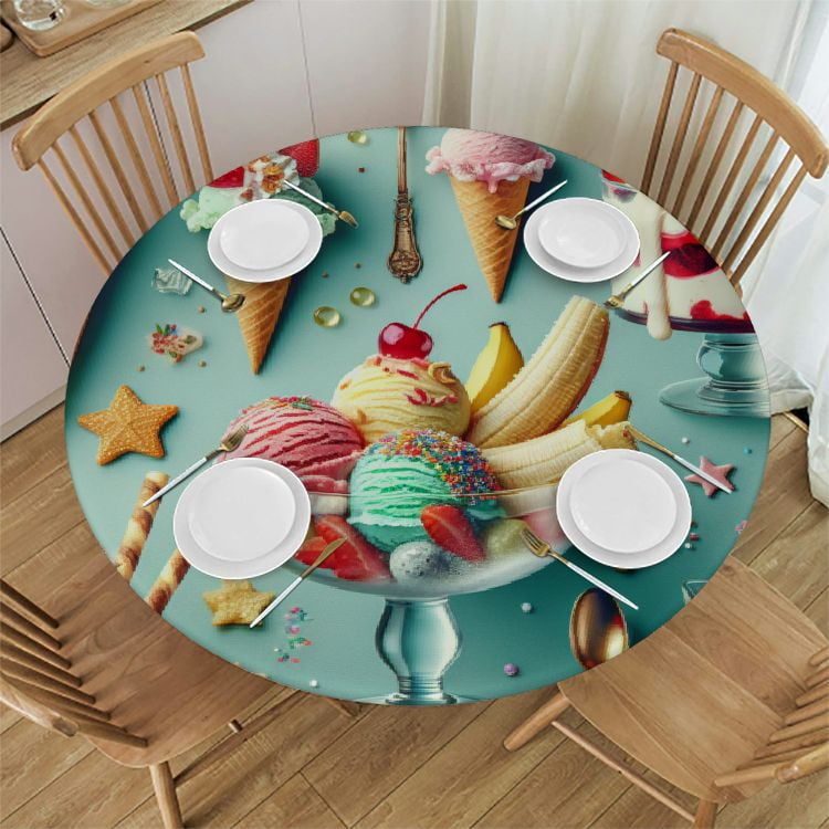 Nawypu Round Fitted Tablecloth Delicious Ice Cream Round Table Cloth ...