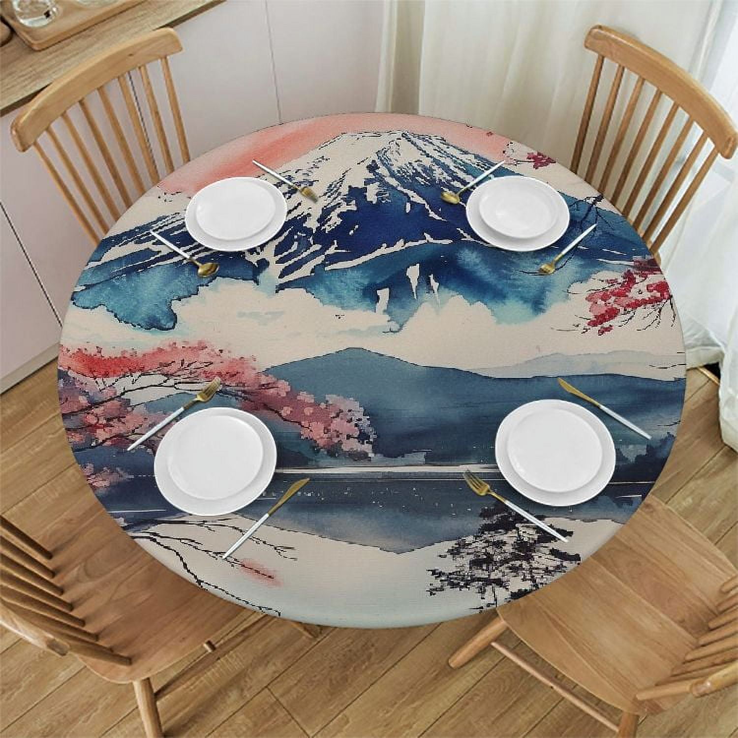 Nawypu Round Fitted Tablecloth Japanese Style Art Print Table Cloth ...
