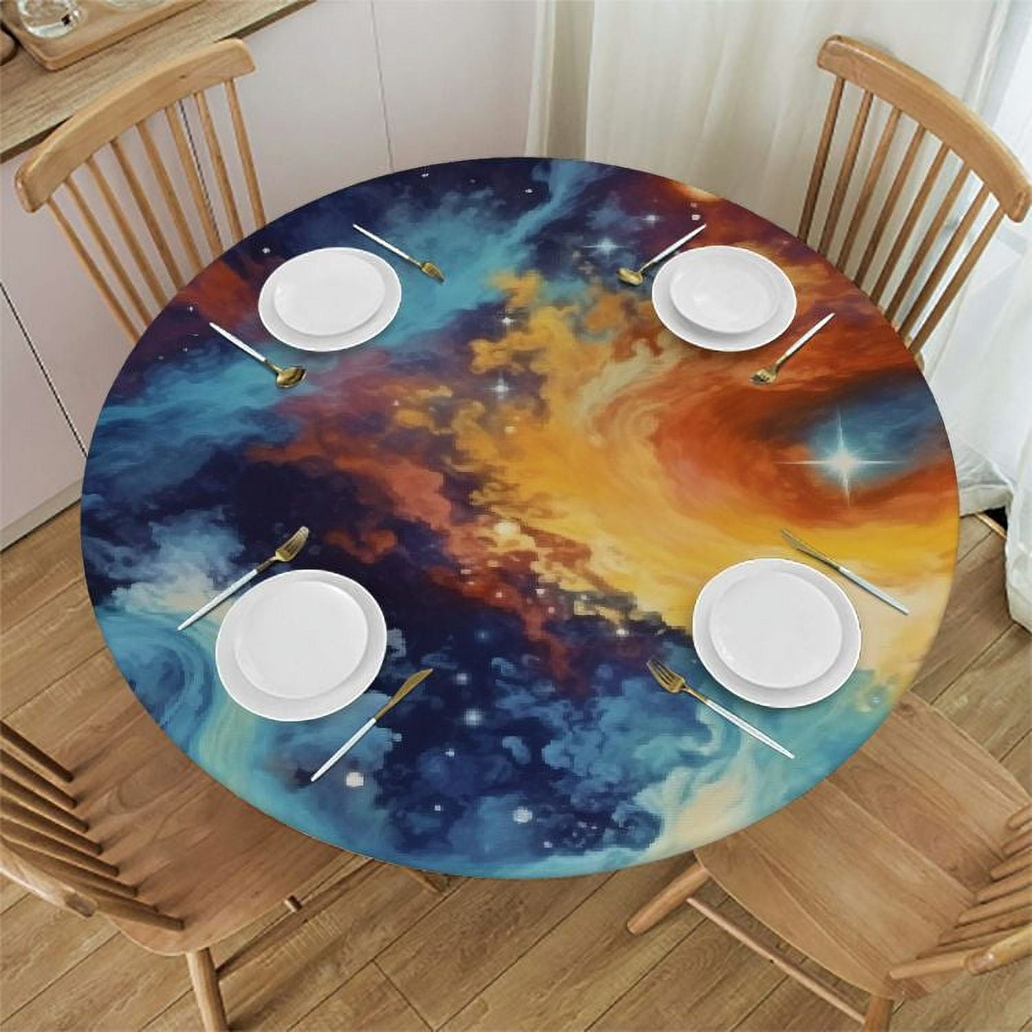 Nawypu Round Fitted Tablecloth Universe Space Galaxy Nebula Table Cloth ...