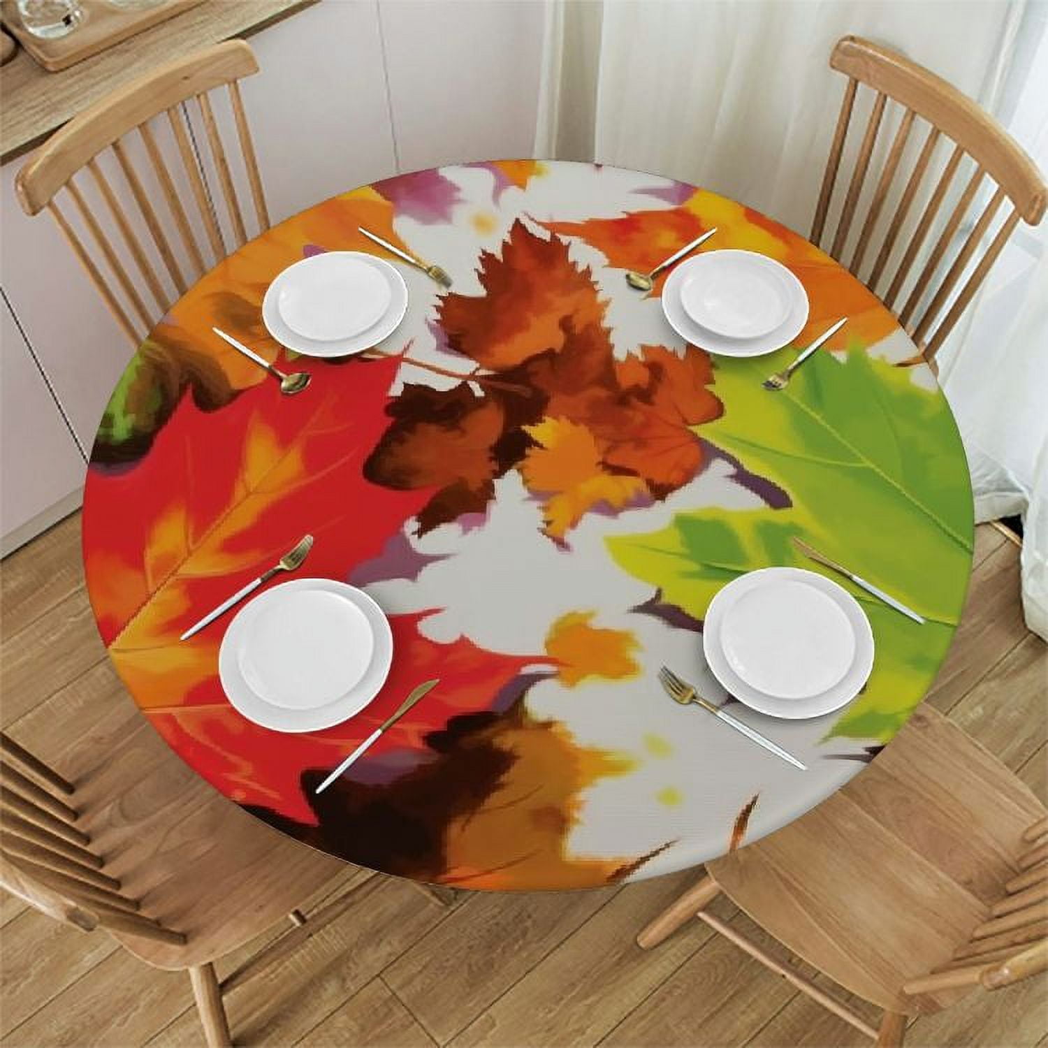 Nawypu Round Table Cover, Waterproof Reusable Table Cloth Round Fitted ...