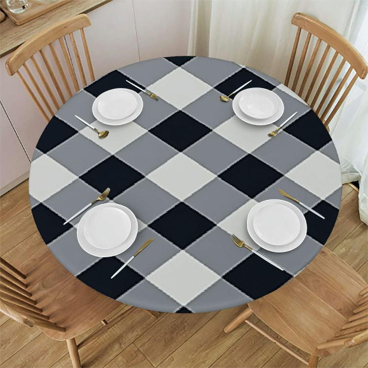 Nawypu Round Table Cover, Waterproof Reusable Table Cloth Round Fitted ...