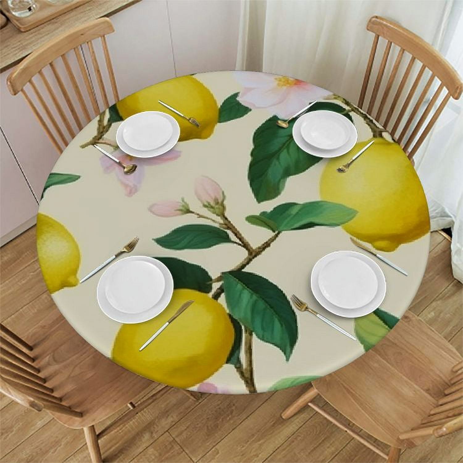 Nawypu Round Table Cover, Waterproof Reusable Table Cloth Round Fitted ...