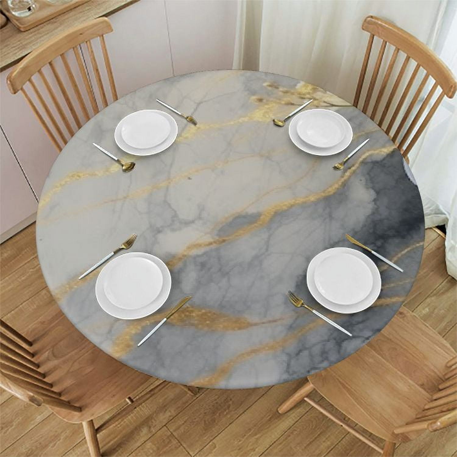 Nawypu Round Table Cover, Waterproof Reusable Table Cloth Round Fitted ...