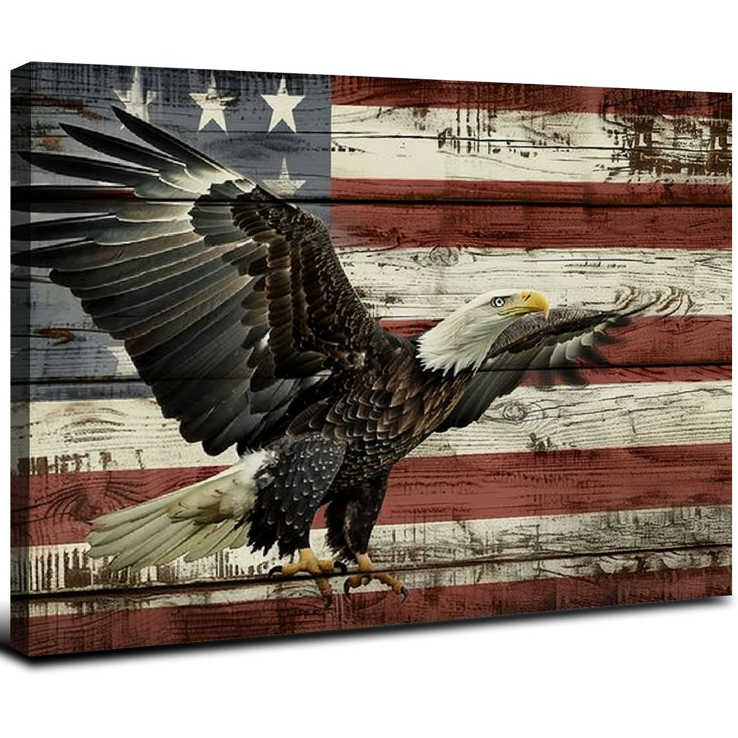 Nawypu Rustic American Flag Canvas Wall Art Bald Eagle Pictures for ...