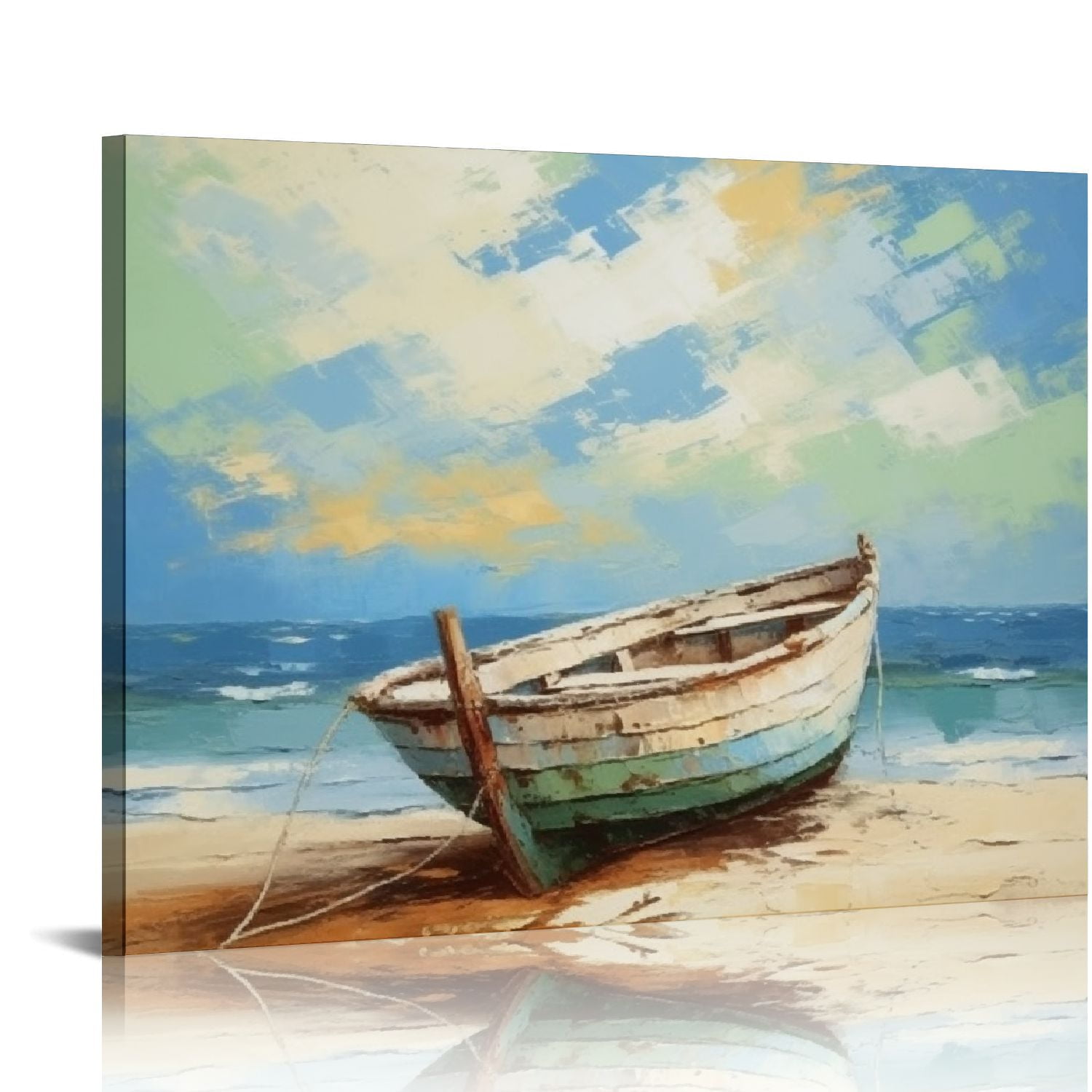 Nawypu Rustic Boat Canvas Wall Art Beach Picture Coastal Wall Decor ...