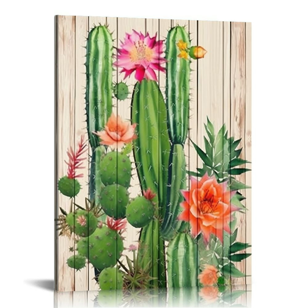 Nawypu Rustic Cactus Wall Art Succulent Green Wall Decor Boho Tropical ...