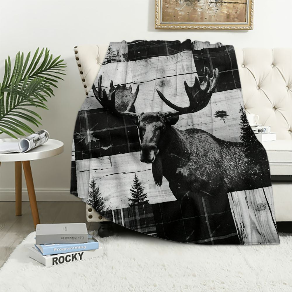 Nawypu Rustic Camping Patchwork Sherpa Blanket Queen Woodland Plaid ...