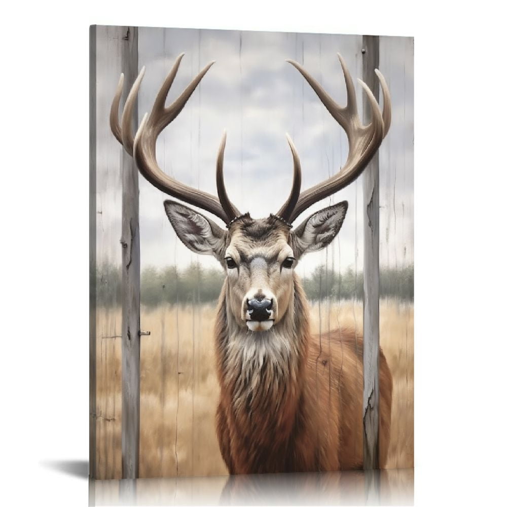 Nawypu Rustic Elk Wall Decor Canvas Wall Art Animal Theme Artwork for ...