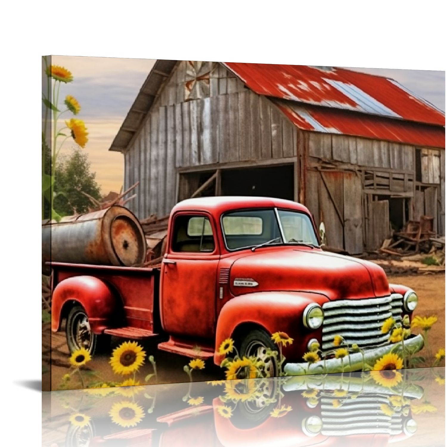 Nawypu Rustic Farmhouse Canvas Wall Art Old Car and Cattle with Barn ...