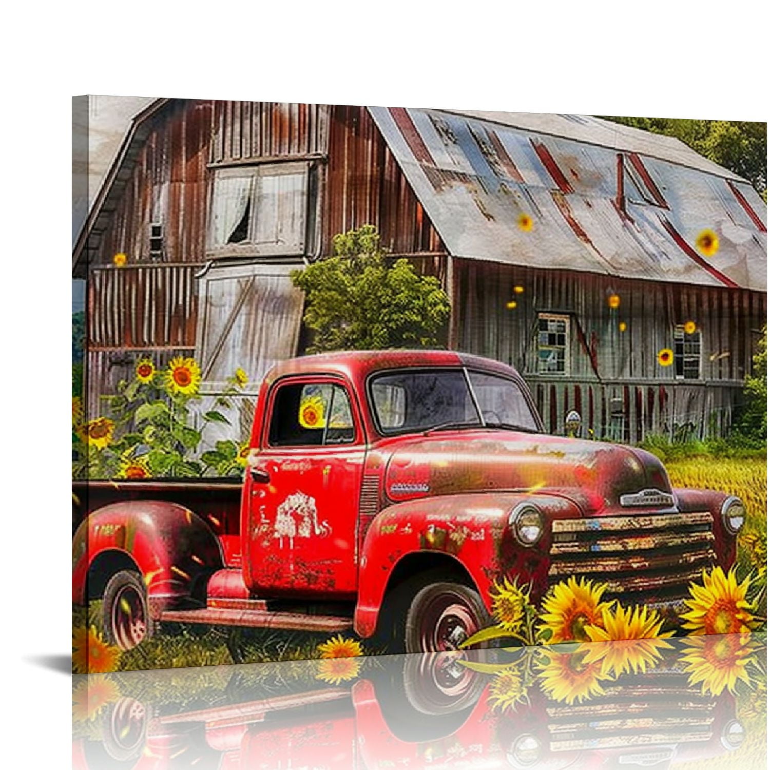 Nawypu Rustic Farmhouse Canvas Wall Art Old Car and Cattle with Barn ...